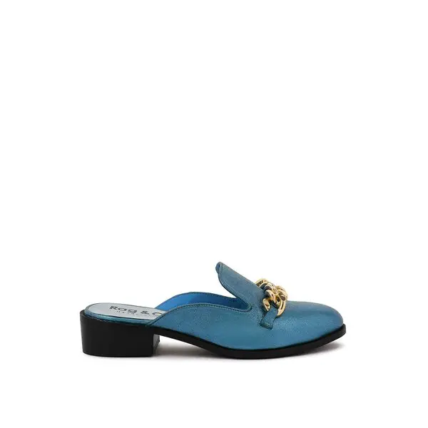 RAG & CO Aksa Chain Embellished Metallic Leather Mules In By