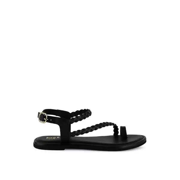 RAG & CO Stallone Braided Flat Sandals By - Black