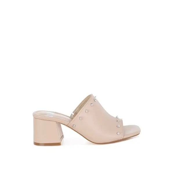 RAG & CO Neutrals Lomela Stud Embellished Block Heel Slip Ons In By