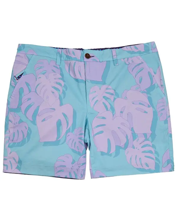 LORDS OF HARLECH Edward Monstera Floral Teal Flat Front Short