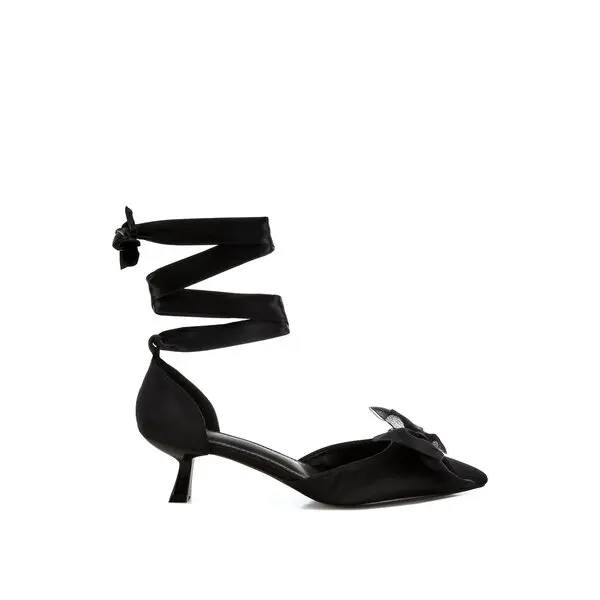 RAG & CO Cadell Bow Detail Satin Sandals In By - Black