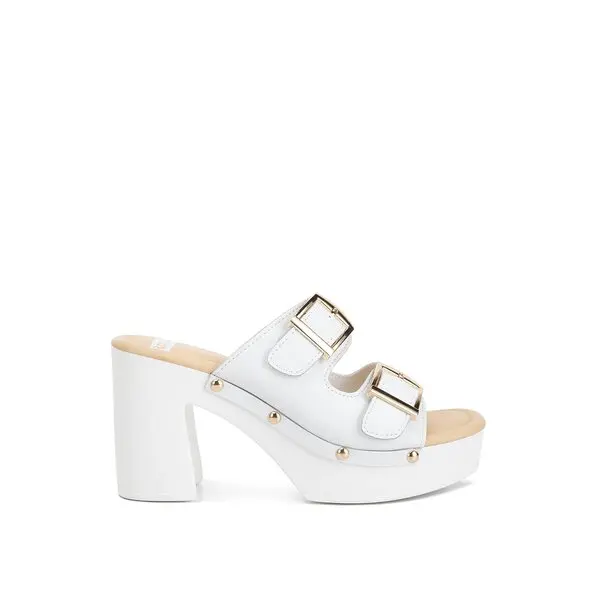 RAG & CO Kenna Dual Buckle Strap Sandals In By - White