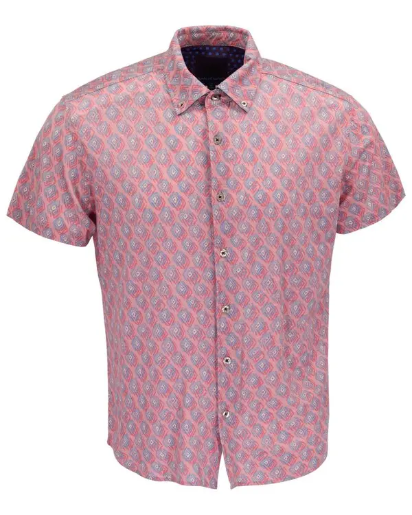 LORDS OF HARLECH Tobias Mud Geo Coral Merino Wool Shirt