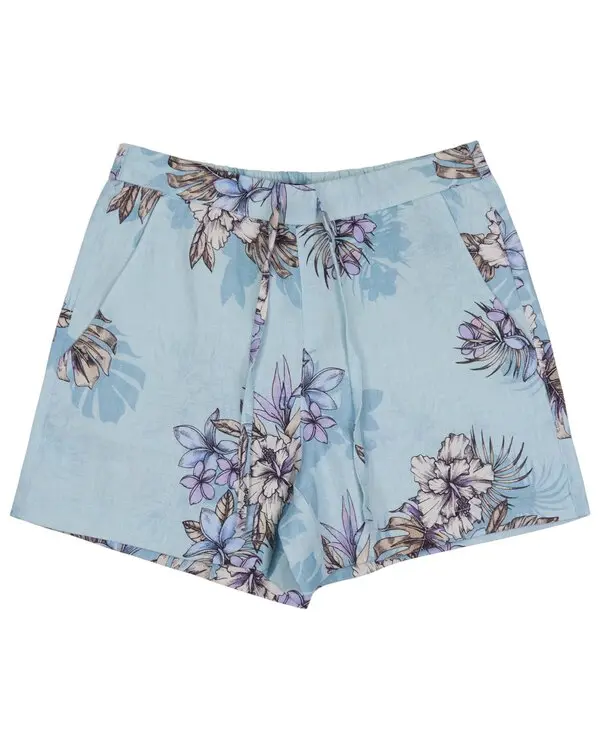 LORDS OF HARLECH Leanne Exotic Floral Teal Drawstring Short - Blue