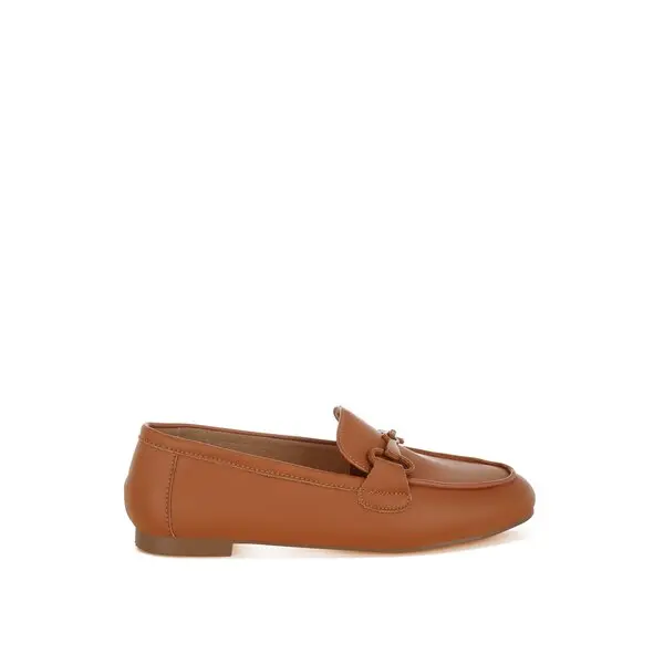 RAG & CO Taranis Monochromatic Horsebit Real Leather Loafers In Tan By