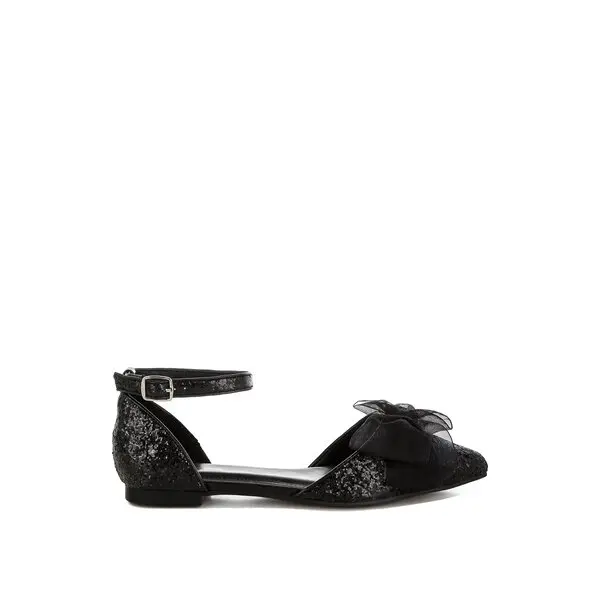 RAG & CO Clarice Sheer Bow Detail Glitter Flat Sandals In By