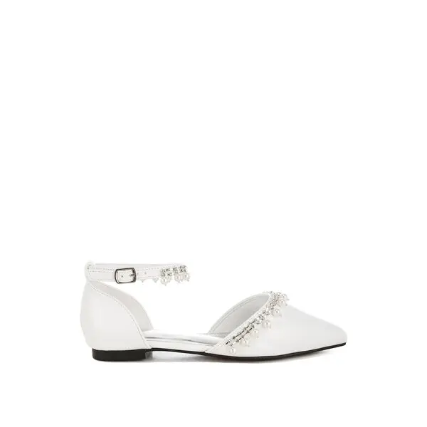 RAG & CO Aouva Rhinestone & Pearl Ankle Strap Flat Sandals In By