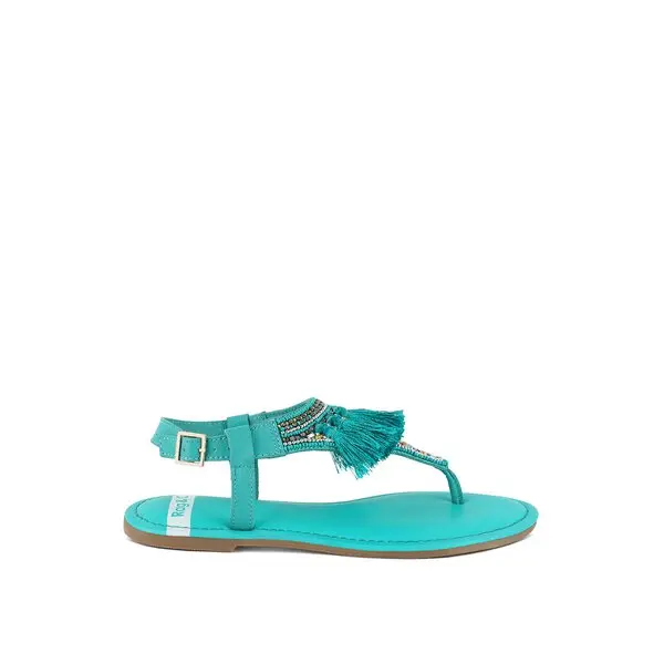 RAG & CO Risha Genuine Leather Tassel Sandals In By - Green