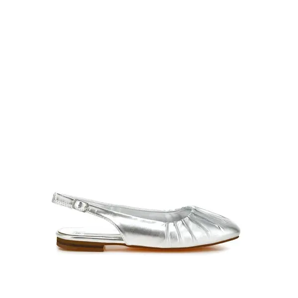 RAG & CO Berni Metallic Square Toe Flat Slingbacks In By - Silver