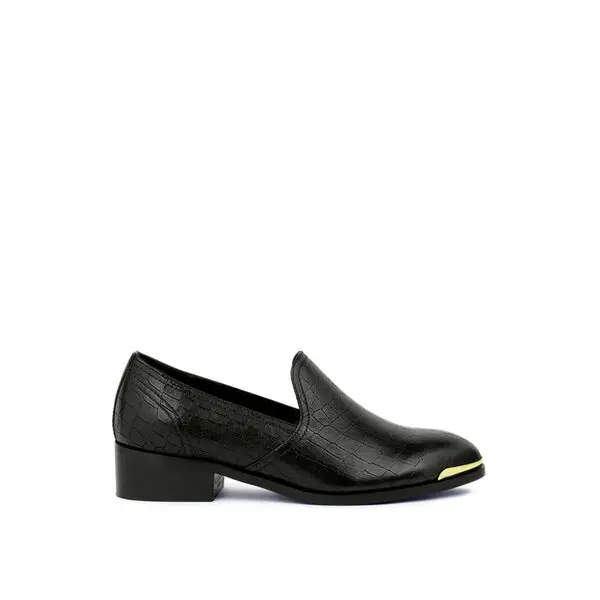 RAG & CO Lilliam Metal Highlight Casual Leather Loafers In By - Black