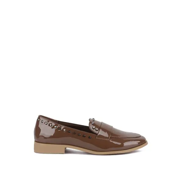 RAG & CO Emilia Tan Patent Stud Penny Loafers In Tan By