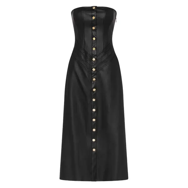 ZETAYE Liberty Faux Leather Strapless Dress - Black