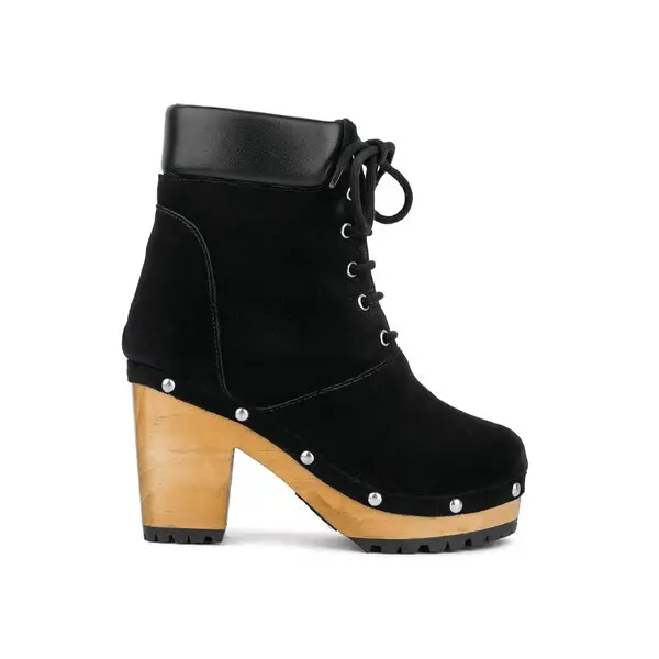 RAG & CO Maaya Handcrafted Collared Suede Boot In By - Black