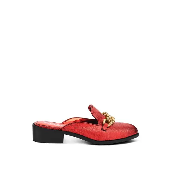 RAG & CO Aksa Chain Embellished Metallic Leather Mules In By