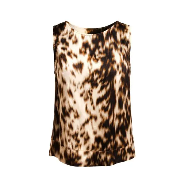 OH!ZUZA NIGHT&DAY Neutrals Echo Sleeveless Satin Viscose Top – Chocolate Print