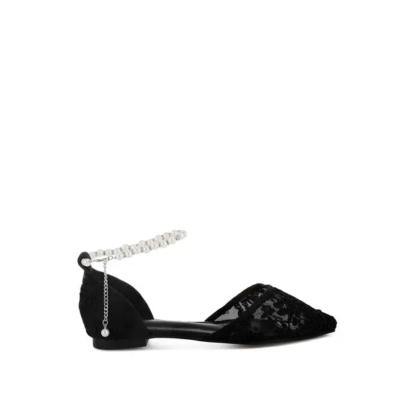 RAG & CO Shrami Pearl & Rhinestone Strap Flat Sandals In By - Black