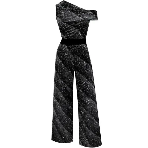 ME & THEE Black / Silver Out Of Sight Black Velvet Jumpsuit - Black/silver