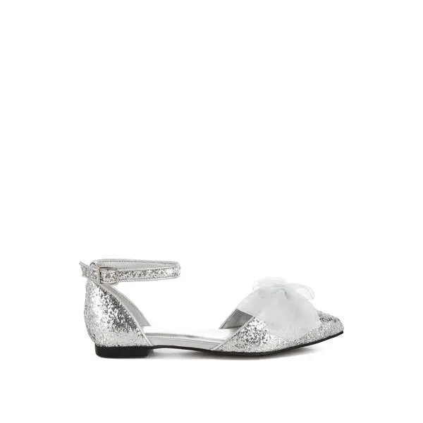 RAG & CO Clarice Sheer Bow Detail Glitter Flat Sandals In By - Silver