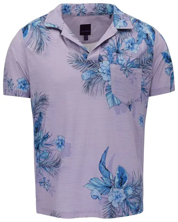 LORDS OF HARLECH Bobby Mali Floral Lavender Wool Johnny Collar Polo - Purple