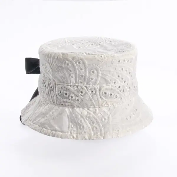 SIBI HATS Black / White White Cherry Eyelet Bucket Hat With Black Ribbon