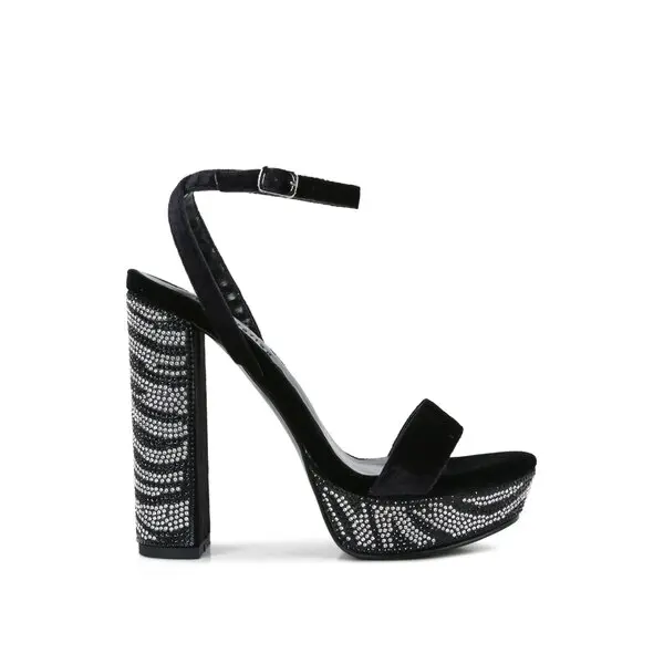 RAG & CO Zircon Rhinestone Patterned High Heel Sandals In By