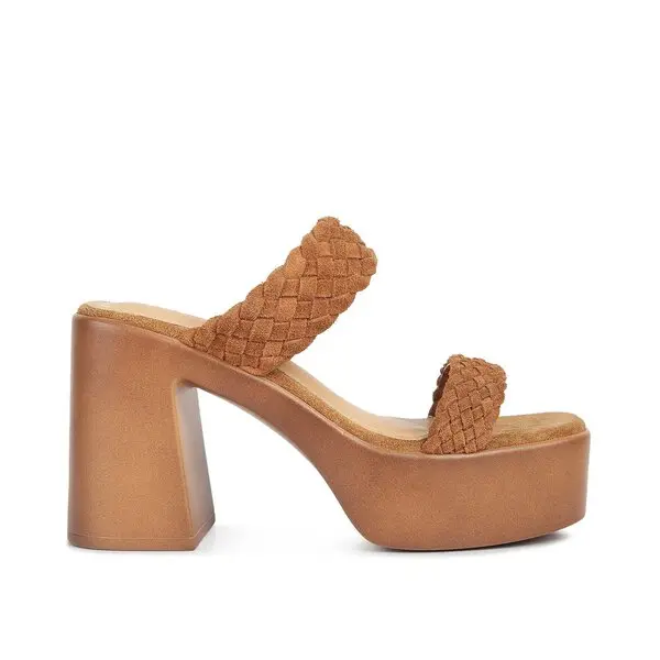 RAG & CO Misaki Woven Suede Strap Platform Sandals In Tan By