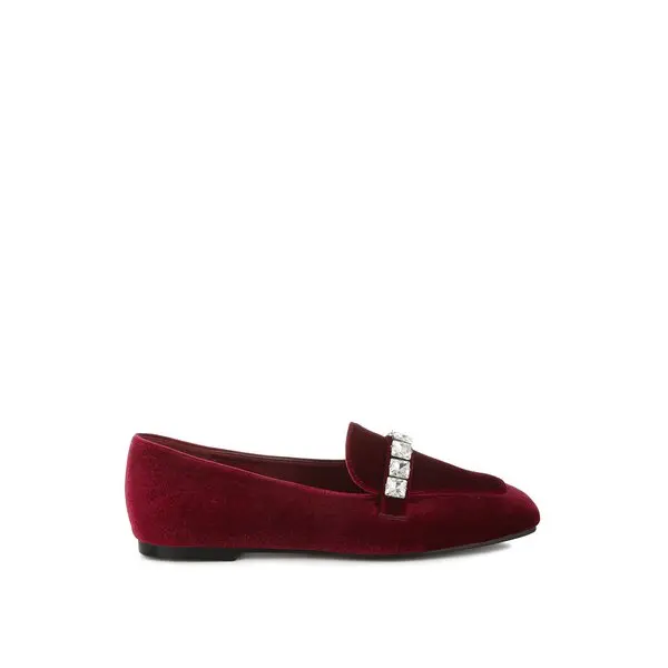 RAG & CO Kyari Velvet Diamante Strap Loafers In Dark By