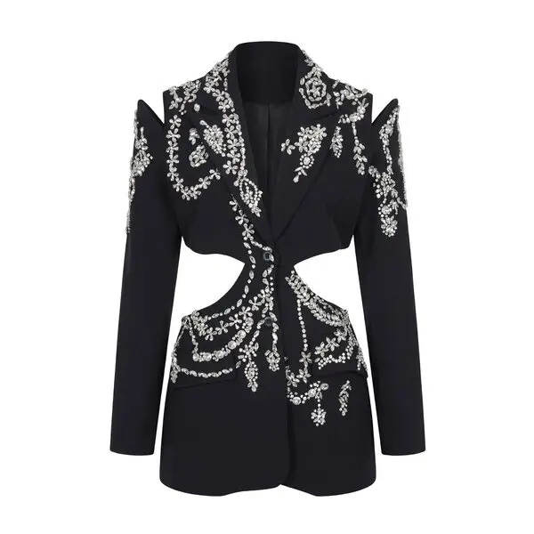 MODENAIRE Crystal Embellished Blazer With Sculpted Cutouts