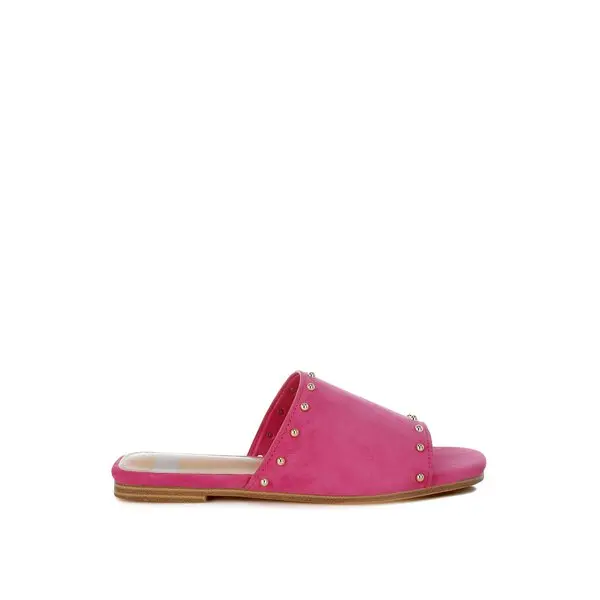 RAG & CO Odalia Soft Suede Leather Studded Flats In Fuchsia By