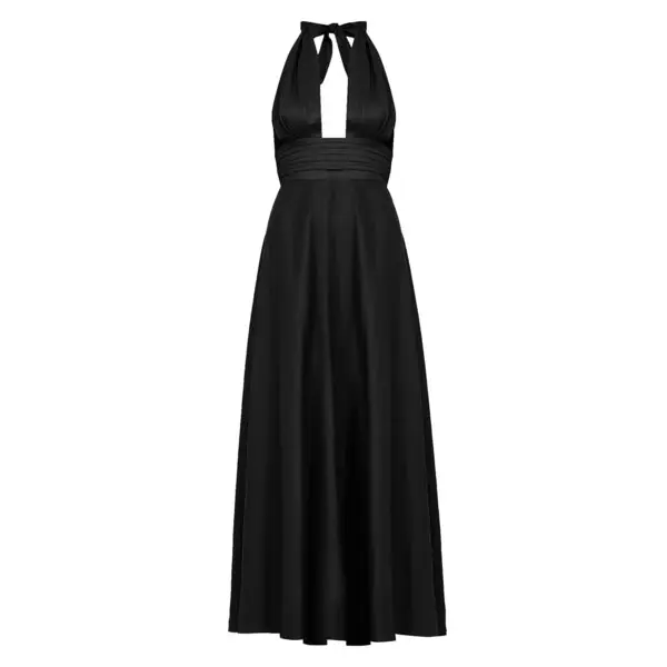 AVENUE 8 Draped Halter Neck Linen Maxi Dress