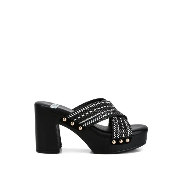 RAG & CO Finley Raffia High Block Heel Clogs In By