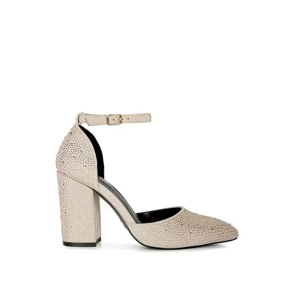 RAG & CO Neutrals Culver Rhinestone Embellished Block Heel Sandals In By