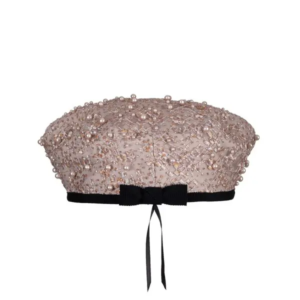 SIBI HATS Jacqueline Pearl Embellished French Beret Hat - Gold