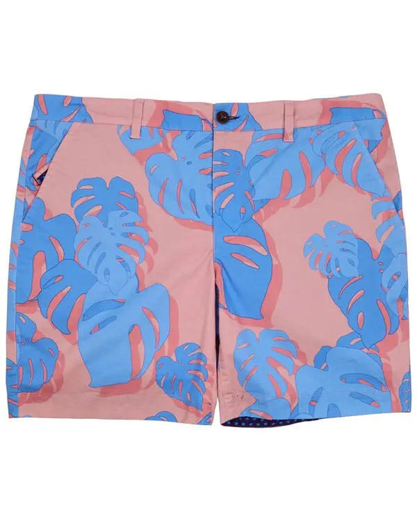 LORDS OF HARLECH Edward Monstera Floral Coral Flat Front Short