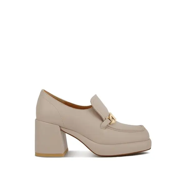 RAG & CO Neutrals Morgan Metallic Embellisht Leather Platform Loafers In Beige By