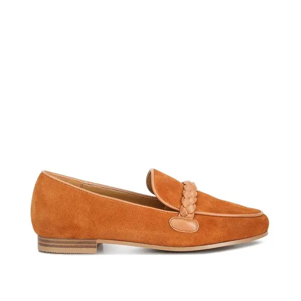RAG & CO Echo Suede Leather Braided Detail Loafers In Tan By