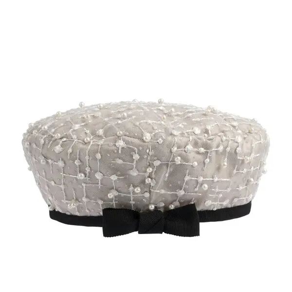 SIBI HATS Grey / Black Jacqueline Pearl Embellished Grey Beret Hat - Grey/black
