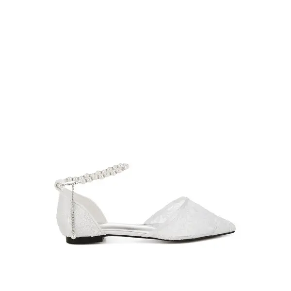 RAG & CO Shrami Pearl & Rhinestone Strap Flat Sandals In By - White