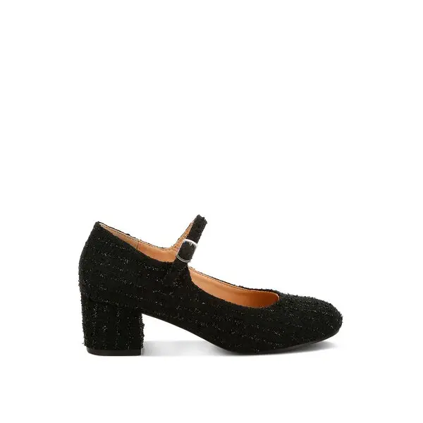 RAG & CO Antara Tweed Mary Jane Sandals In By - Black