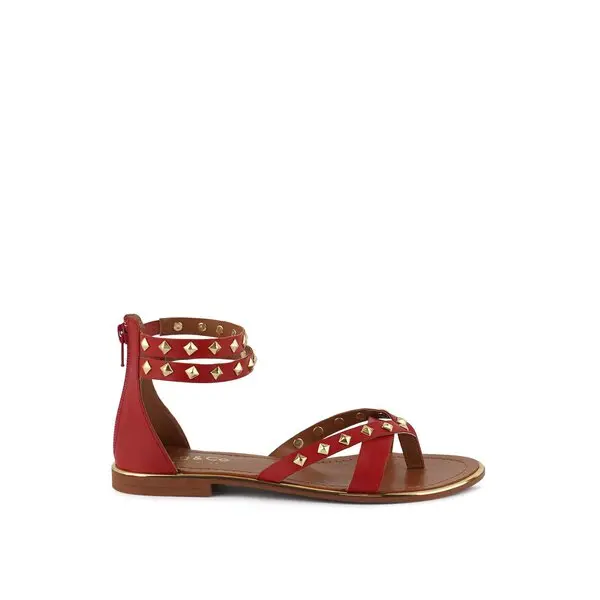 RAG & CO Emmeth Studs Embellished Flat Gladiator Sandals In By - Red