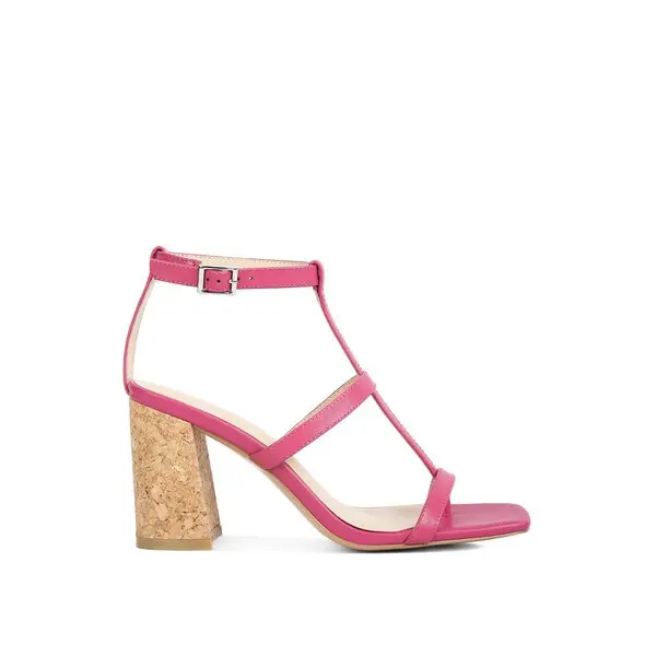 RAG & CO Mirabella Open Square Toe Block Heel Sandals In Fuchsia By