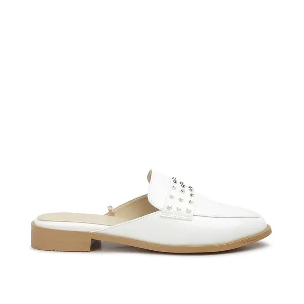 RAG & CO Yashta Patent Studded Flat Mules By - White