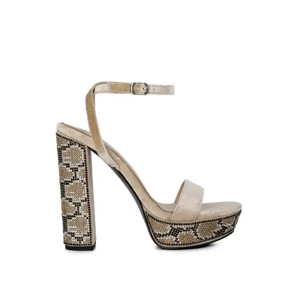 RAG & CO Neutrals Zircon Rhinestone Patterned High Heel Sandals In By - Beige
