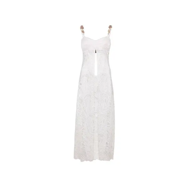 ZETAYE Lyric Lace Long Line Chain Top - White