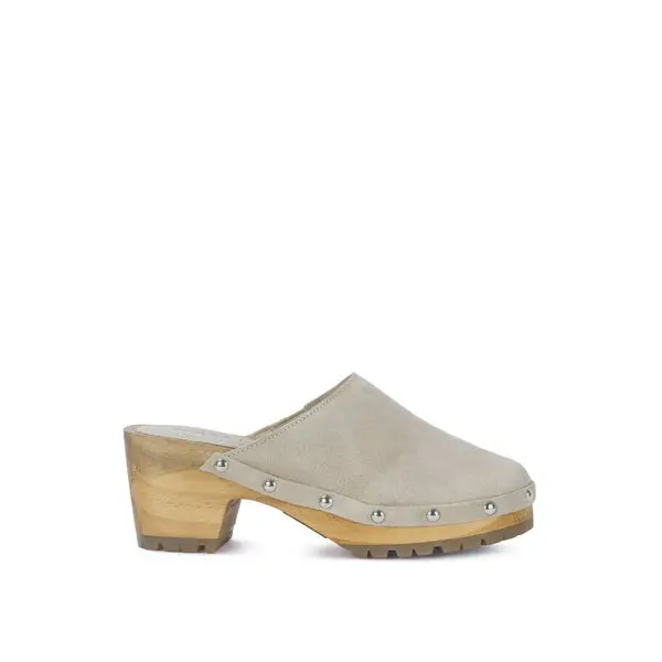 RAG & CO Neutrals Cedrus Fine Suede Studded Clogs Mules In By