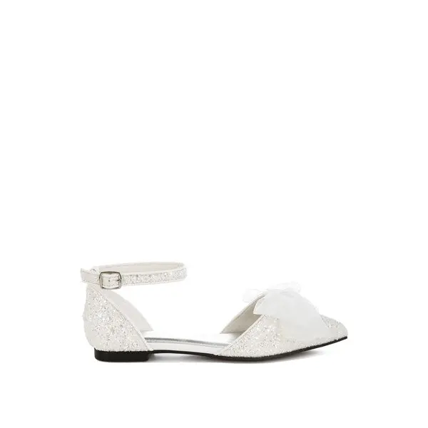 RAG & CO Clarice Sheer Bow Detail Glitter Flat Sandals In By - White