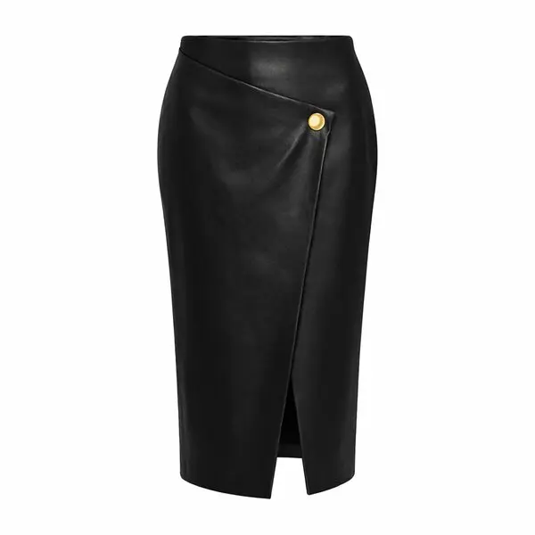 ZETAYE Riva Faux Leather Wrap Skirt - Black