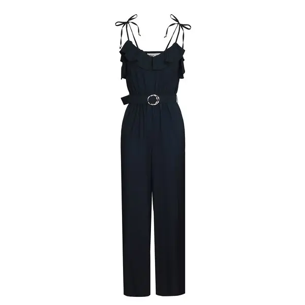 2KSTYLE Isabel Belted Ruffled Wide-leg Jumpsuit Midnight - Blue