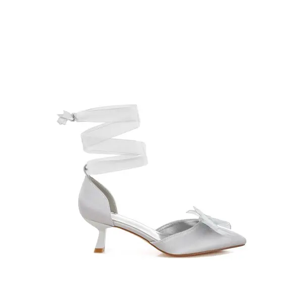 RAG & CO Cadell Bow Detail Satin Sandals In By - Silver