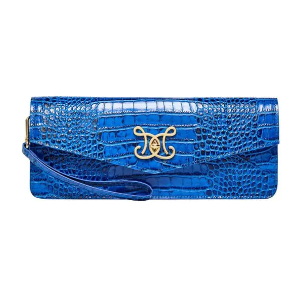 DE MARQUET Envelope Cut Faux Croc Capri - Blue